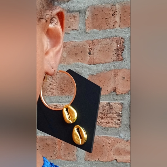 Jewelry | Handmade Large Wood And Cowrie Hoops | Poshmark